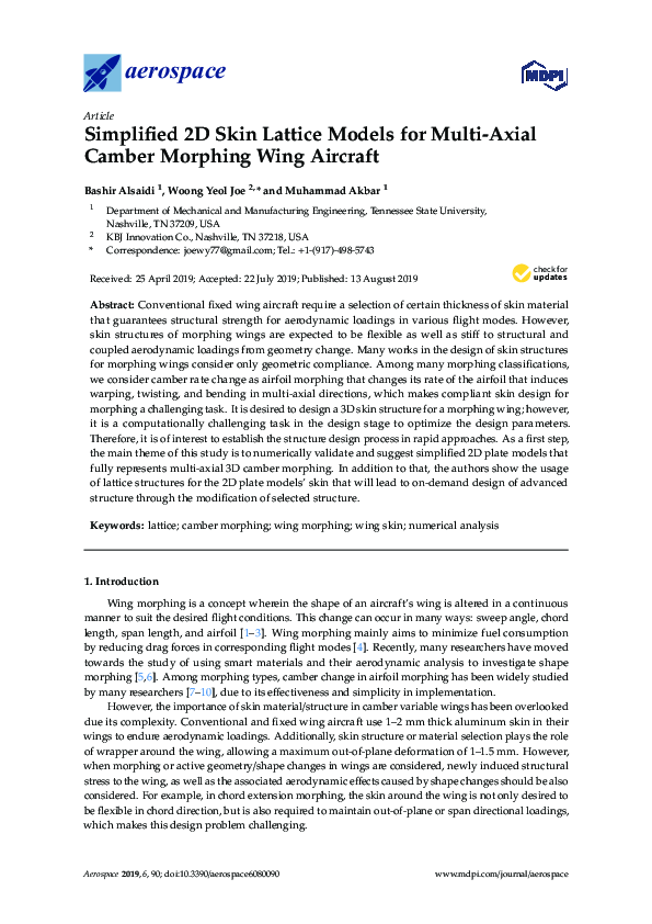 (PDF) Simplified 2D Skin Lattice Models for Multi-Axial Camber Morphing ...