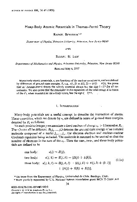 (PDF) Many-body atomic potentials in Thomas-Fermi theory