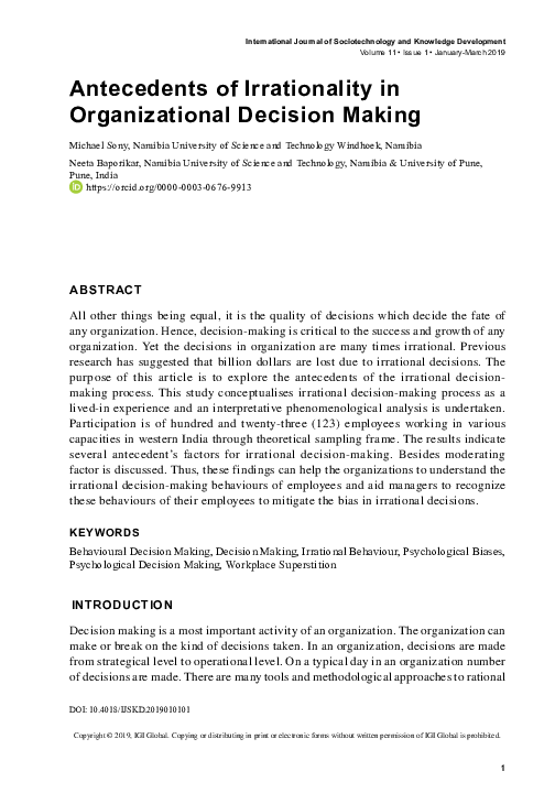 (PDF) Antecedents of Irrationality in Organizational Decision Making