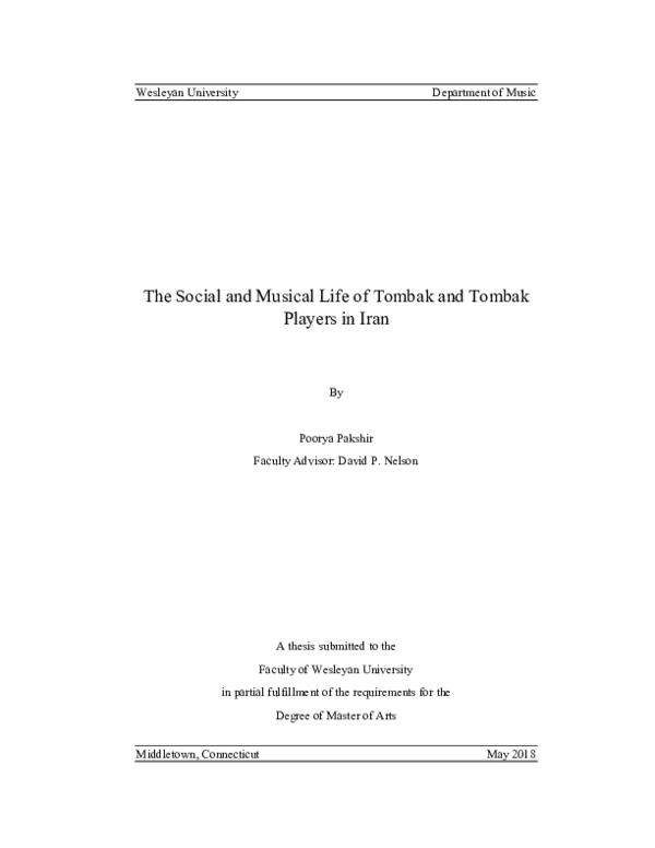 (PDF) The Social and Musical Life of Tombak and Tombak Players in Iran