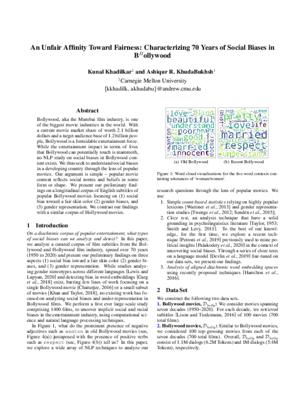(PDF) An Unfair Affinity Toward Fairness: Characterizing 70 Years of Social Biases in BHollywood ...