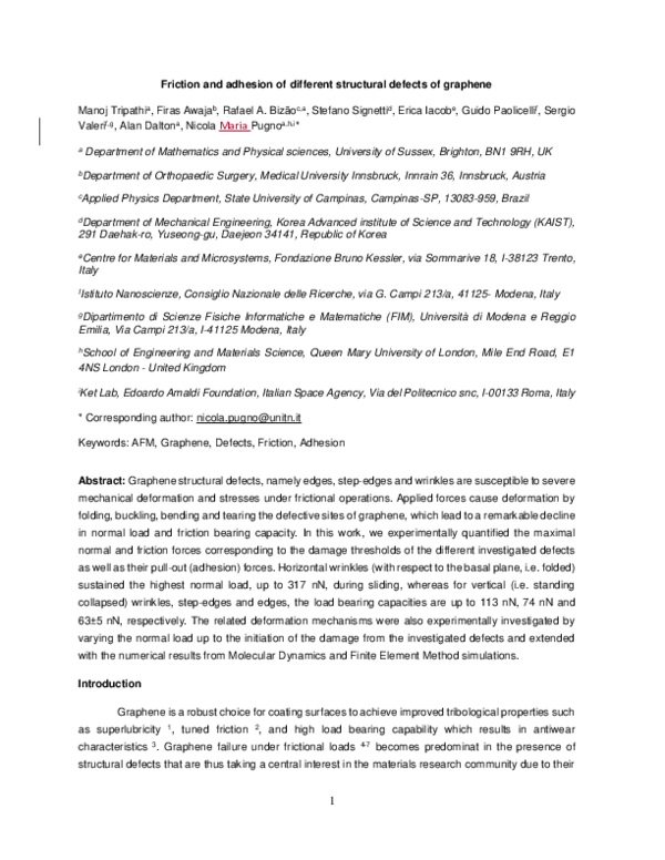 (PDF) Friction and Adhesion of Different Structural Defects of Graphene