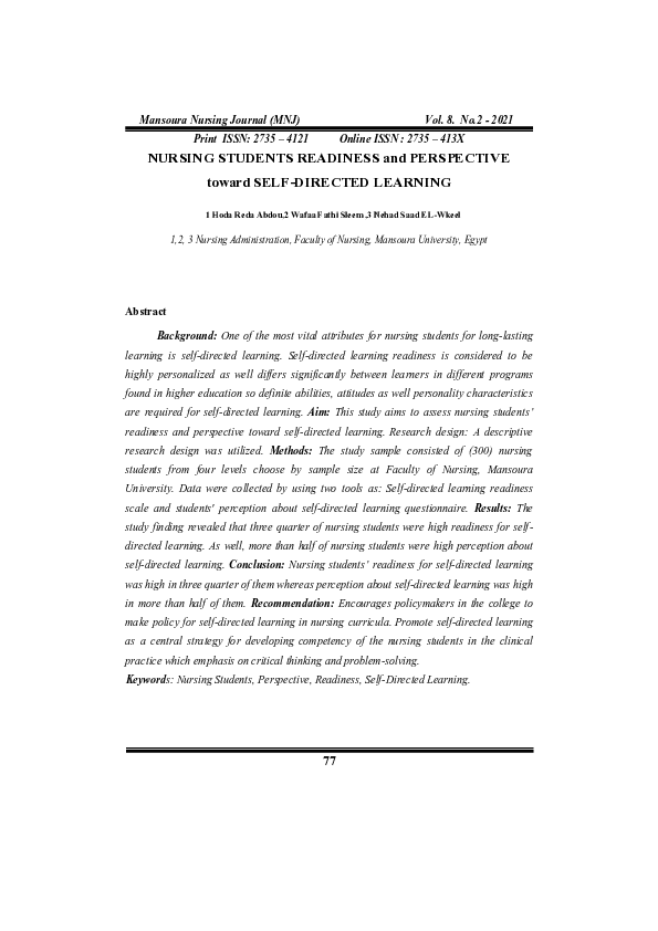 (PDF) NURSING STUDENTS READINESS and PERSPECTIVE toward SELF-DIRECTED LEARNING