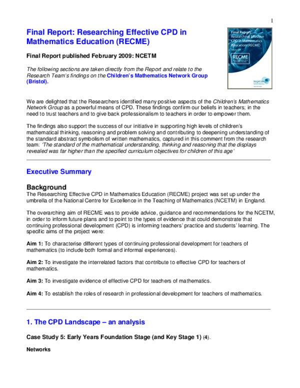 (PDF) Final report: researching effective CPD in mathematics education ...