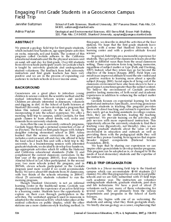 (PDF) Engaging First Grade Students in a Geoscience Campus Field Trip