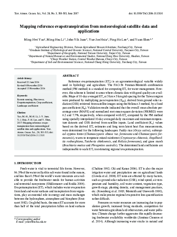 Pdf Mapping Reference Evapotranspiration From Meteorological Satellite Data And Applications