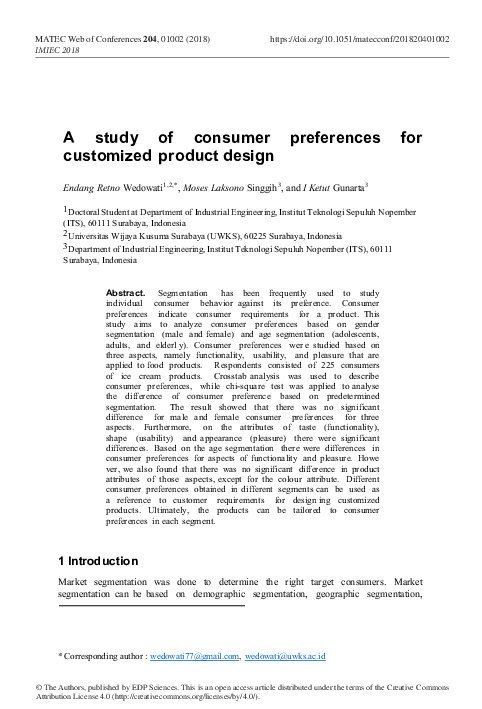 (PDF) A study of consumer preferences for customized product design