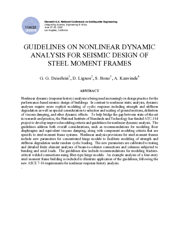 Pdf Guidelines On Nonlinear Dynamic Analysis For Seismic Design Of Steel Moment Frames