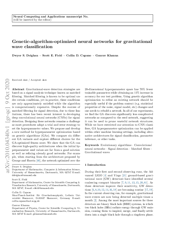 (PDF) Genetic-algorithm-optimized neural networks for gravitational wave classification | Gaurav ...