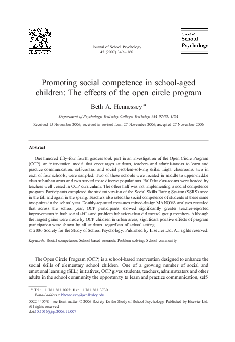 (PDF) Promoting social competence in school-aged children: The effects ...