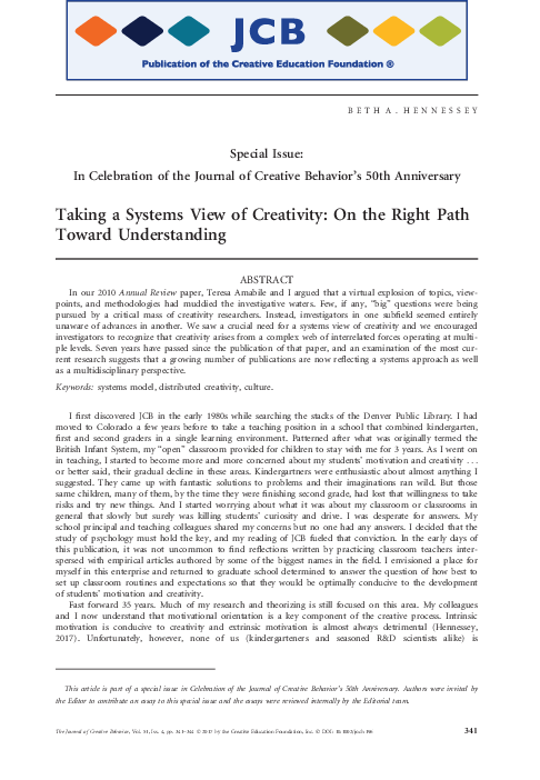 (PDF) Taking a Systems View of Creativity: On the Right Path Toward ...
