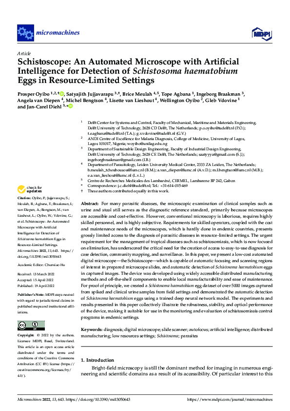(PDF) Schistoscope: An Automated Microscope with Artificial Intelligence for Detection of ...