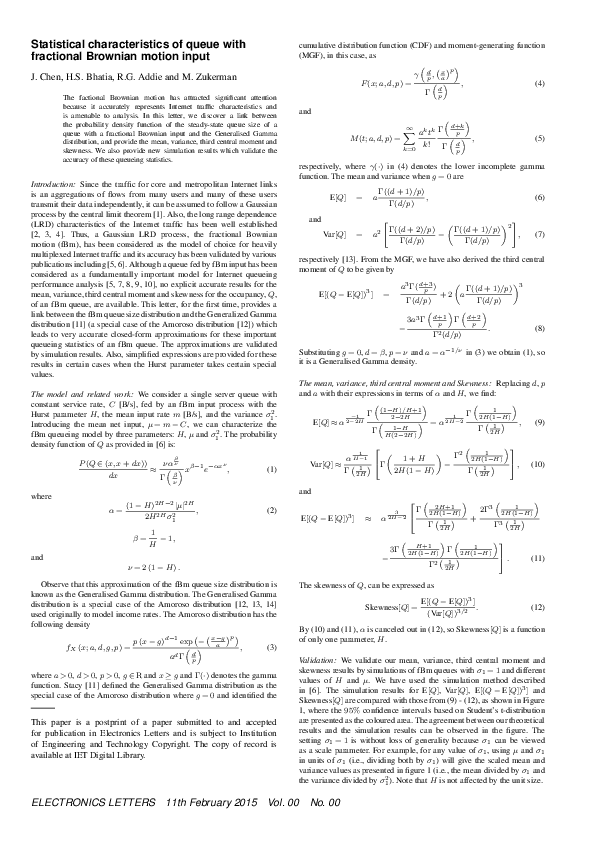 (PDF) Statistical characteristics of queue with fractional Brownian motion input | Ron Addie ...
