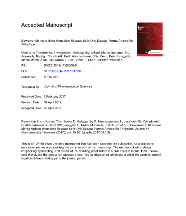 (PDF) Biowaiver Monograph for Immediate-Release Solid Oral Dosage Forms ...