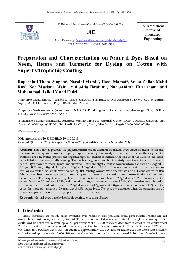 (PDF) Preparation and Characterization on Natural Dyes Based on Neem ...