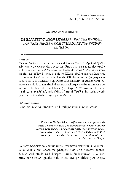 (PDF) La Representación Literaria Del Texto Oral. "Los Tres Jircas": Comunidad Andina/Ciudad Letrada