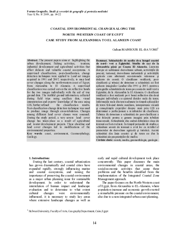 (PDF) Coastal Environmental Changes Along the North Western Coast of ...