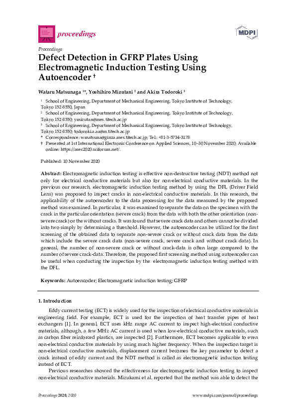 Pdf Defect Detection In Gfrp Plates Using Electromagnetic Induction Testing Using Autoencoder