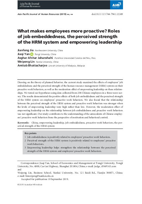 (PDF) What makes employees more proactive? Roles of job embeddedness ...