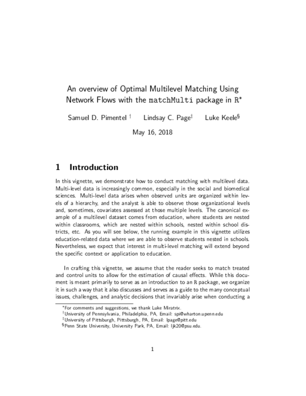 (PDF) An overview of Optimal Multilevel Matching Using Network Flows with the matchMulti package ...