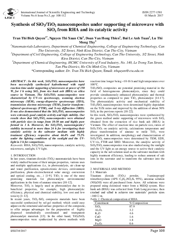 (PDF) Synthesis of SiO2/TiO2 nanocomposites under supporting of ...