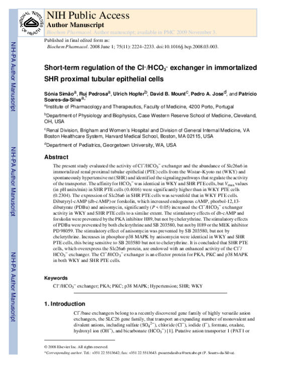 (PDF) Short-term regulation of the Cl−/HCO3− exchanger in immortalized ...