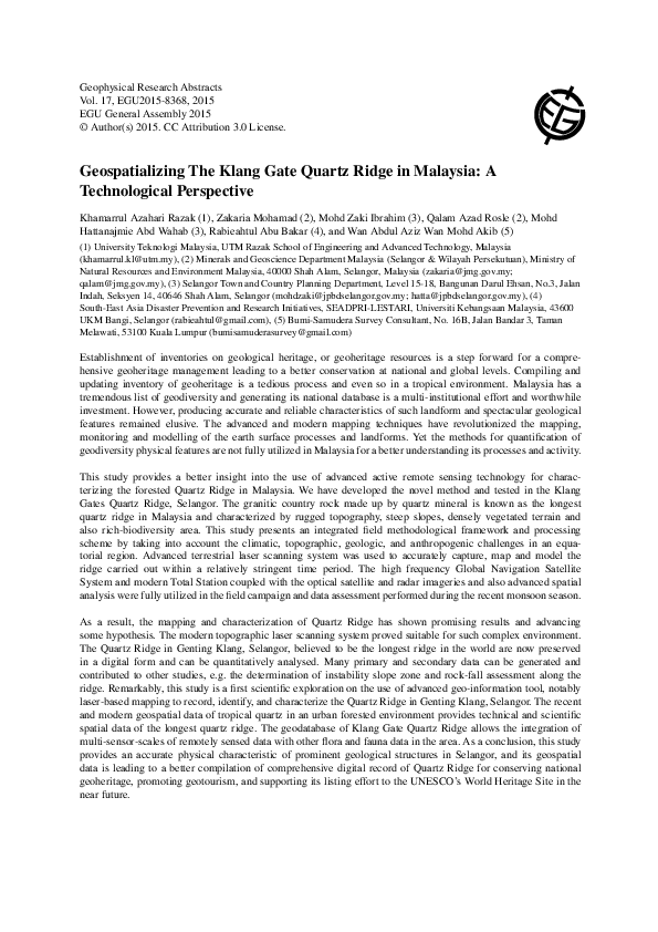 (PDF) Geospatializing The Klang Gate Quartz Ridge in Malaysia: A ...