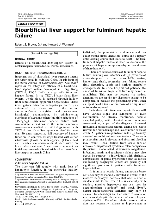(PDF) Bioartificial liver support for fulminant hepatic failure