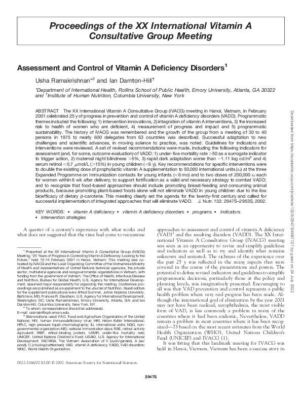 (PDF) Assessment and Control of Vitamin A Deficiency Disorders