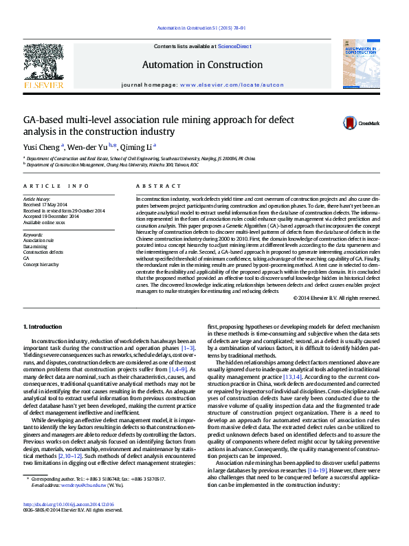 (PDF) GA‐based multi-level association rule mining approach for defect ...