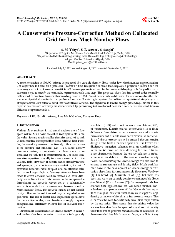 (PDF) A Conservative Pressure-Correction Method on Collocated Grid for Low Mach Number Flows