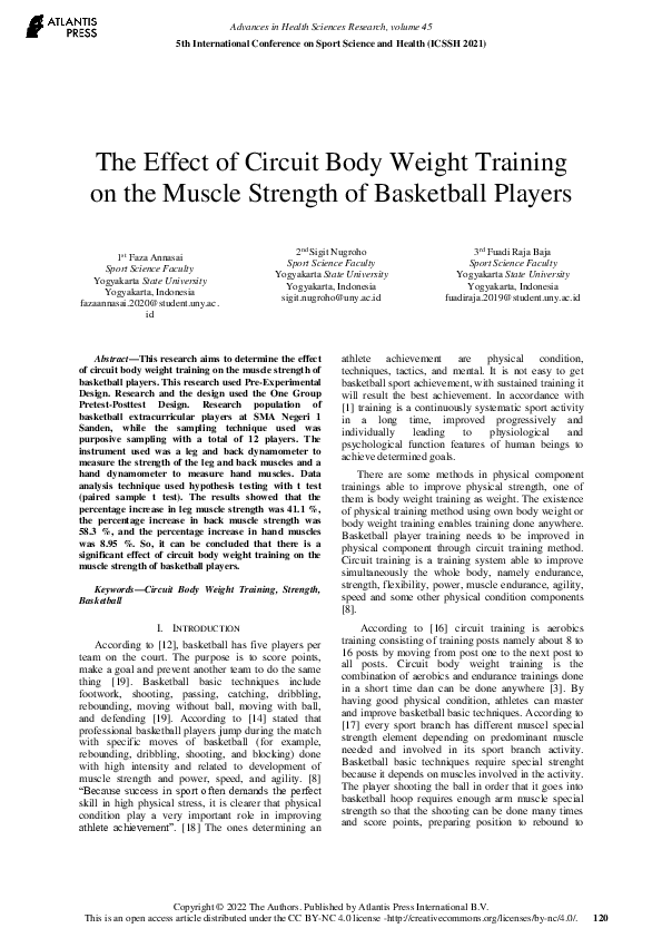 (PDF) The Effect of Circuit Body Weight Training on the Muscle Strength of Basketball Players