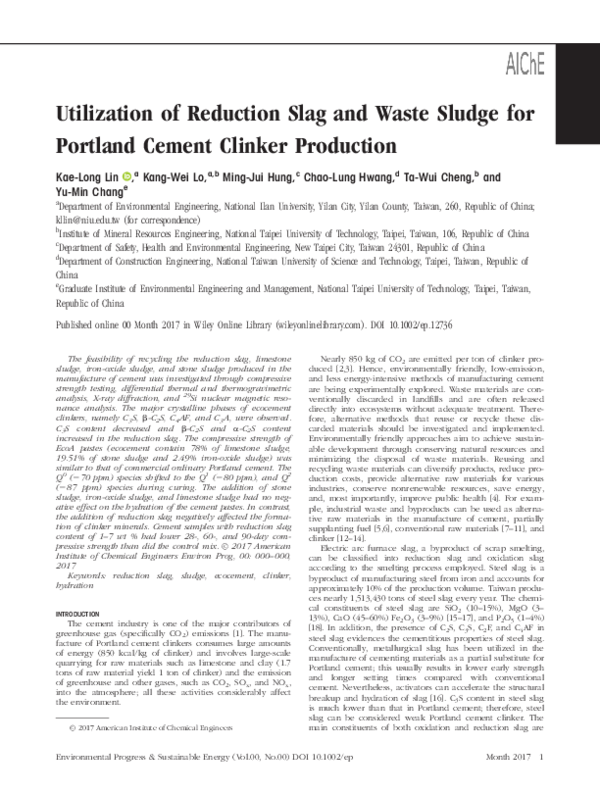 (PDF) Utilization of reduction slag and waste sludge for Portland ...