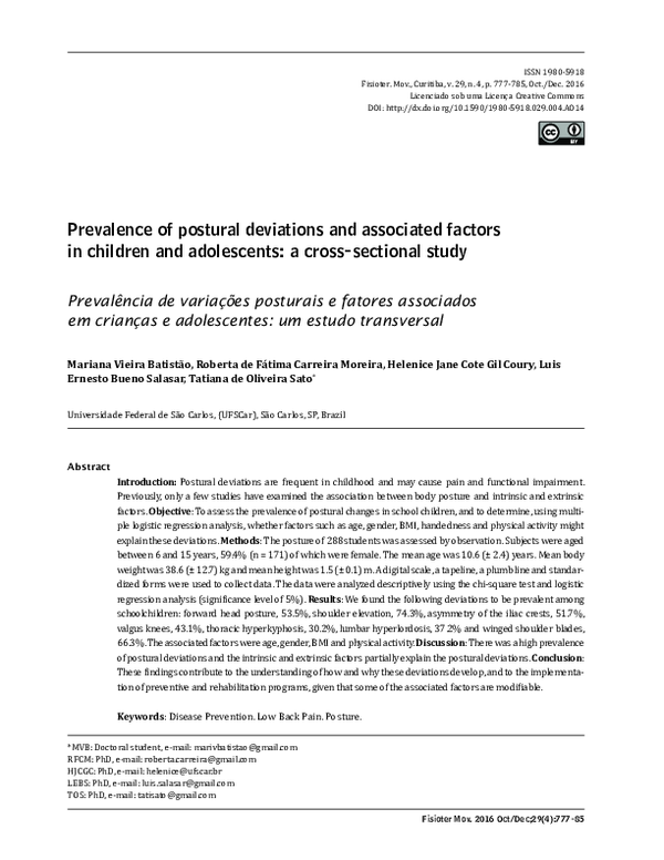 (PDF) Prevalence of postural deviations and associated factors in ...