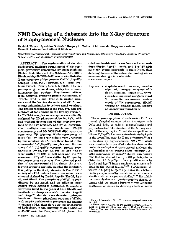 (PDF) NMR docking of a substrate into the X-ray structure of staphylococcal nuclease