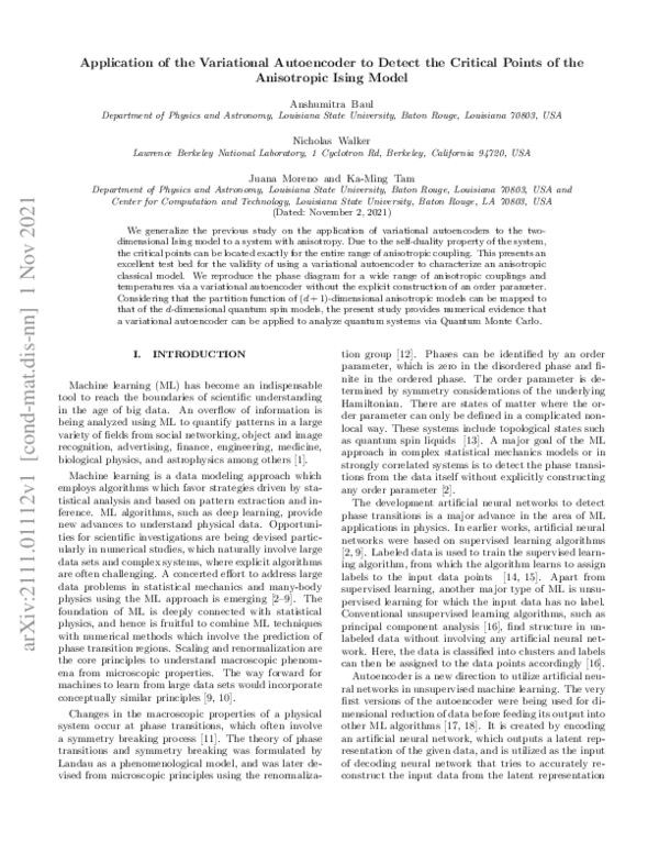 (PDF) Application of the Variational Autoencoder to Detect the Critical ...