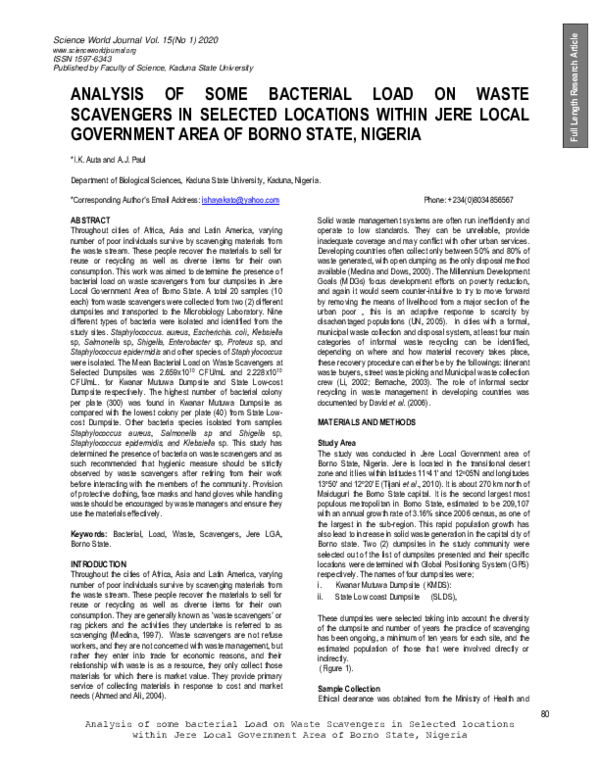 (PDF) Analysis of Some Bacterial Load on Waste Scavengers in Selected ...