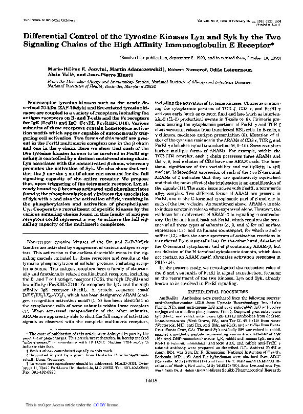 (PDF) Differential control of the tyrosine kinases Lyn and Syk by the ...
