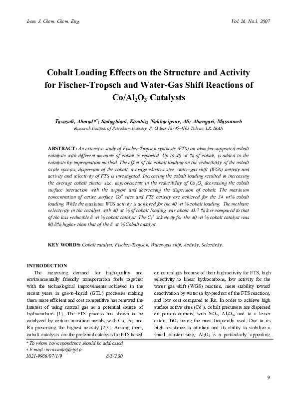 (PDF) Cobalt Loading Effects on the Structure and Activity for Fischer ...