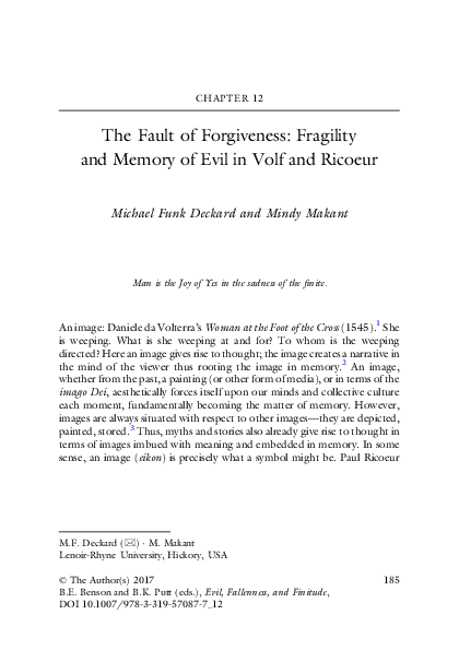 (PDF) The Fault of Forgiveness: Fragility and Memory of Evil in Volf ...