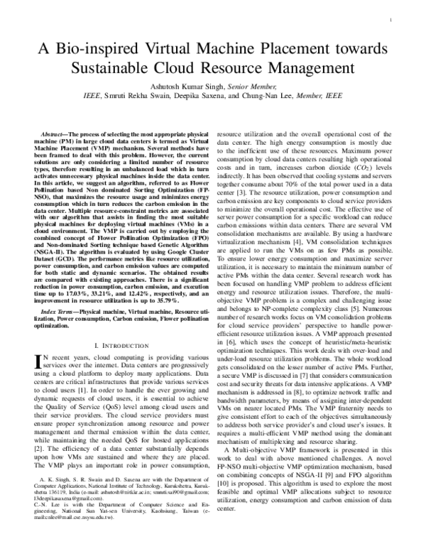 (PDF) A Bio-inspired Virtual Machine Placement towards Sustainable Cloud Resource Management