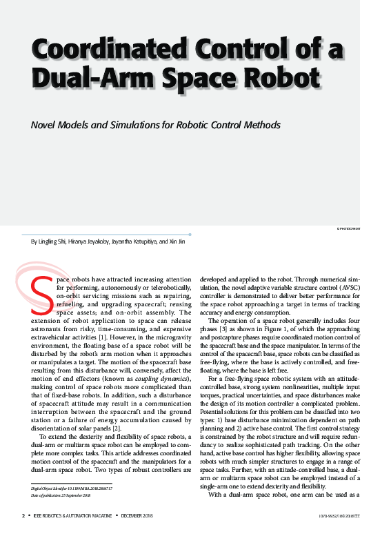 (PDF) Coordinated Control of a Dual-Arm Space Robot: Novel Models and ...