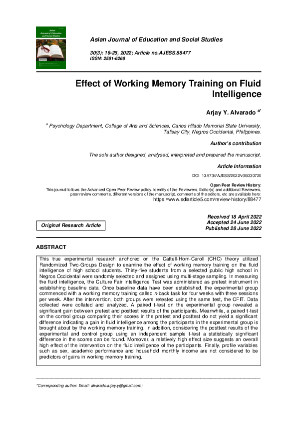 (PDF) Effect of Working Memory Training on Fluid Intelligence