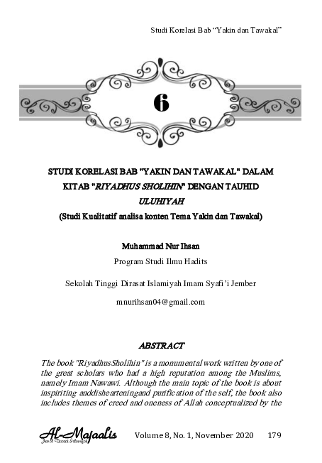 (PDF) Studi Korelasi Bab "Yakin Dan Tawakal" Dalam Kitab "Riyadhus ...