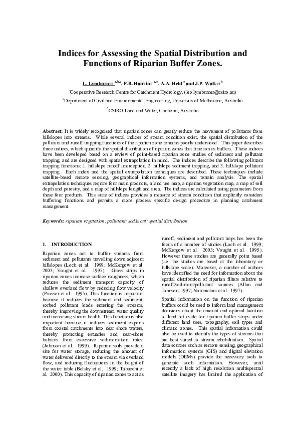 (PDF) Indices for Assessing the Spatial Distribution and Functions of Riparian Buffer Zones