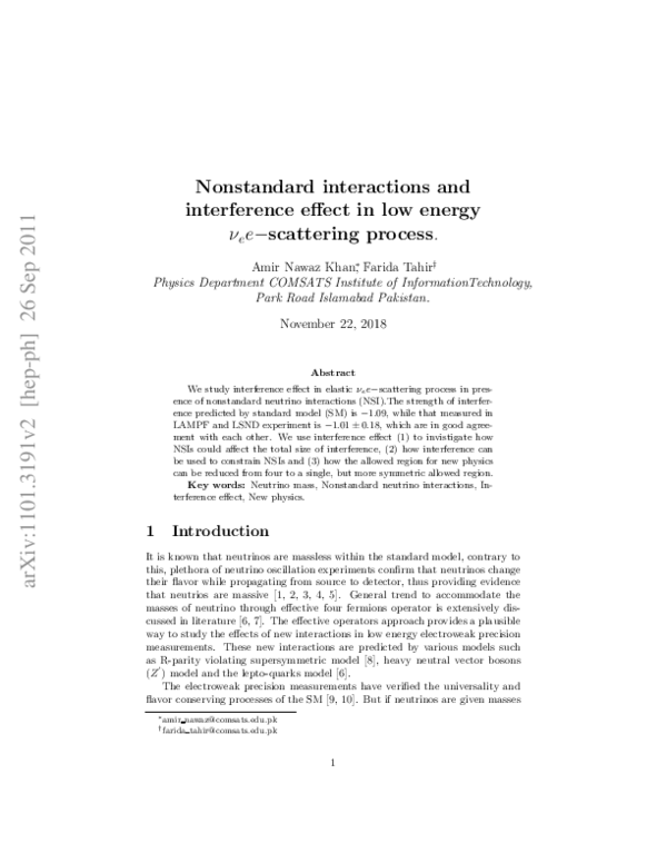 (PDF) Nonstandard interactions and interference effect in low energy {\ nu} _ {e} e-scattering ...