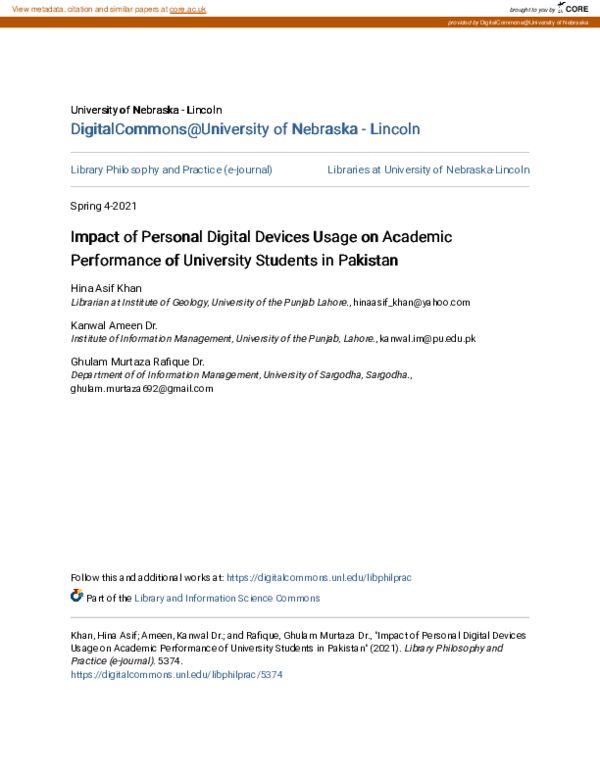 (PDF) Impact of Personal Digital Devices Usage on Academic Performance ...