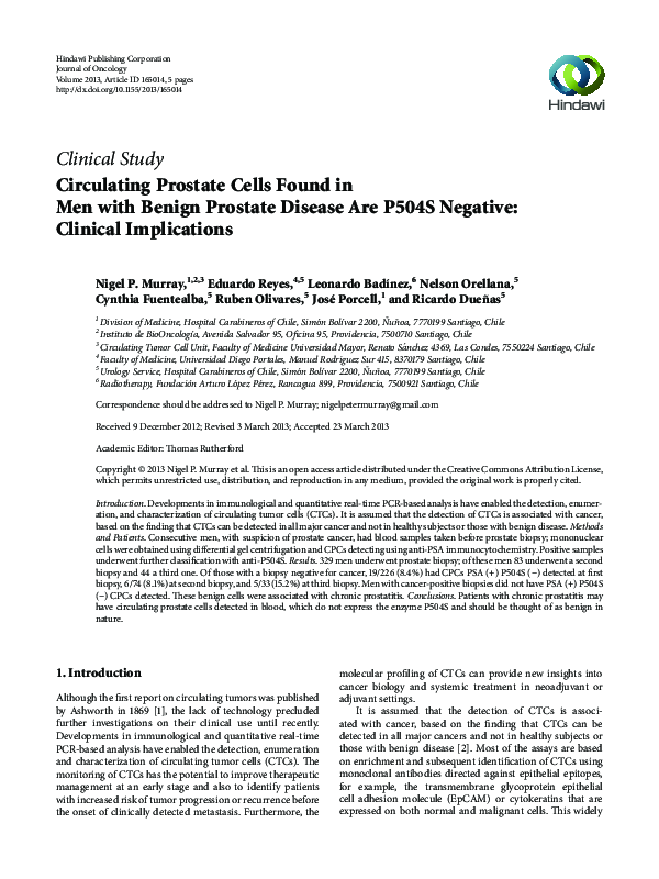 (PDF) Circulating Prostate Cells Found in Men with Benign Prostate ...