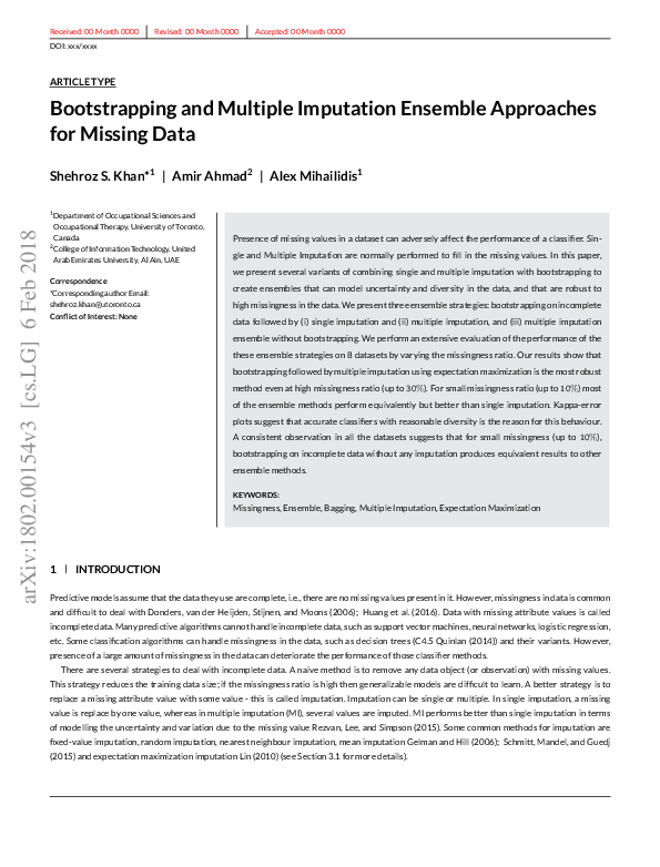 (PDF) Bootstrapping and Multiple Imputation Ensemble Approaches for Missing Data