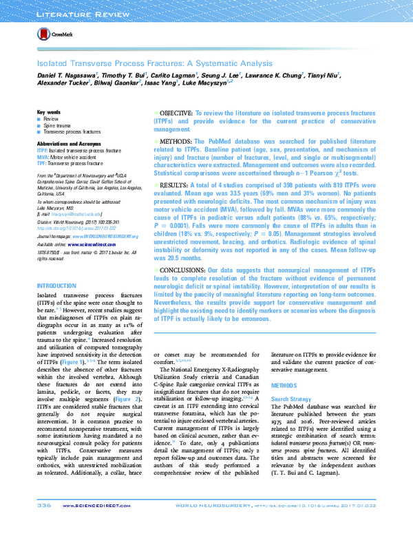 (PDF) Isolated Transverse Process Fractures: A Systematic Analysis
